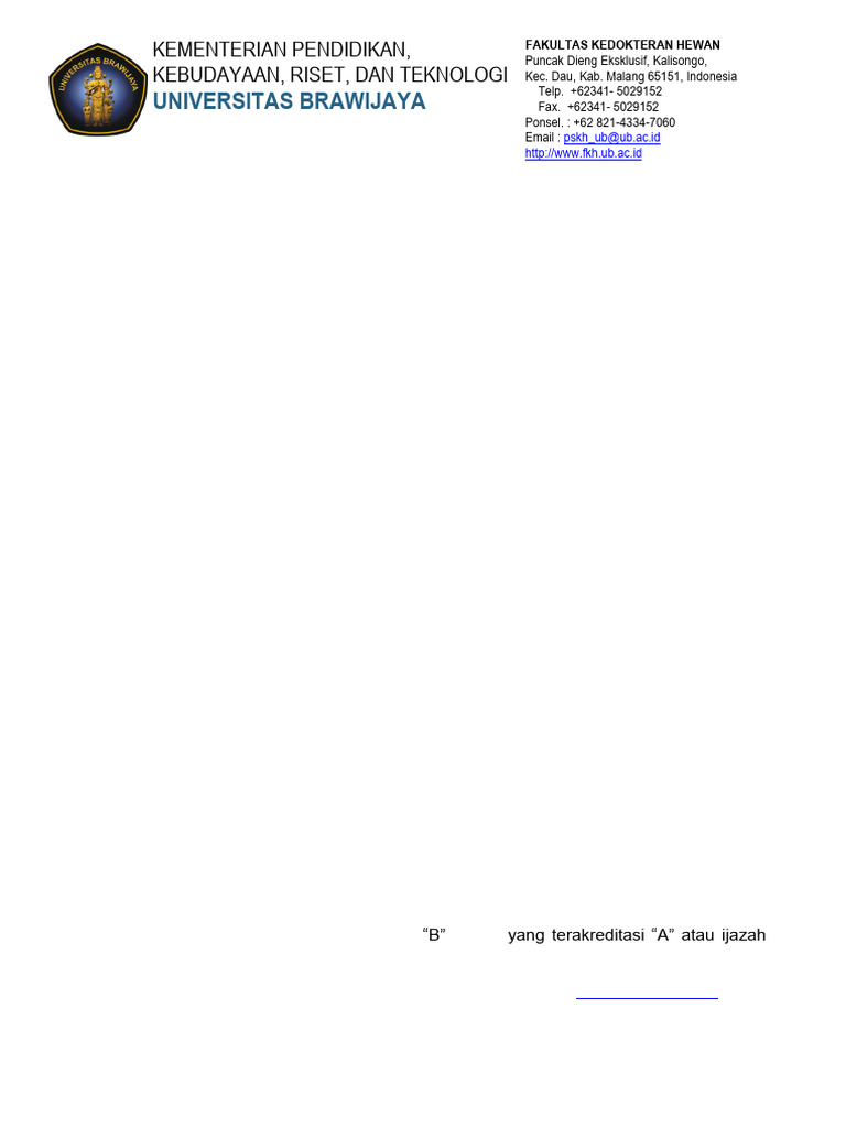 Pengumuman Rekrutmen Dokter Hewan FKH UB Tahun 2024 | PDF
