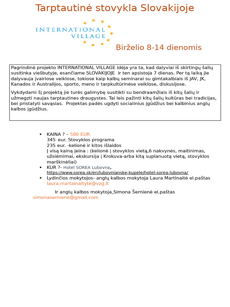 Tarptautine Stovykla Slovakijoje | PDF
