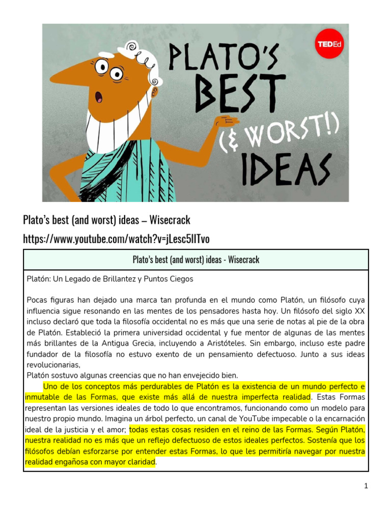 Actividad Extra 1 - Plato's Best (And Worst) Ideas - Wisecrack | PDF ...