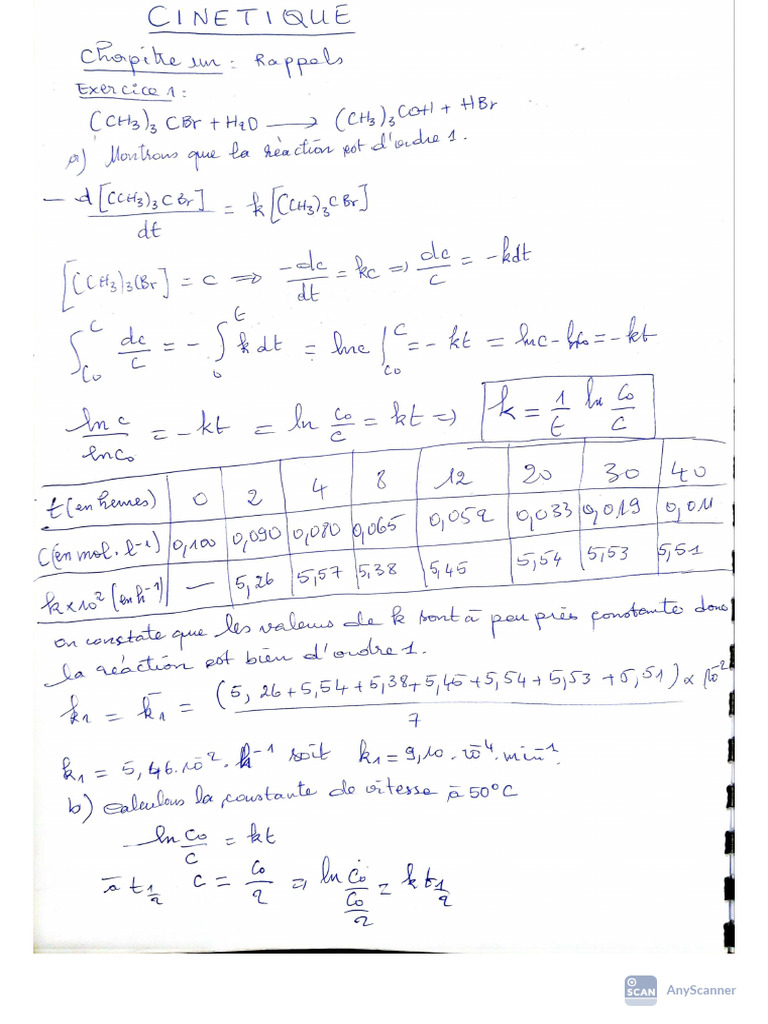 Exo Corrigé Cinétique | PDF