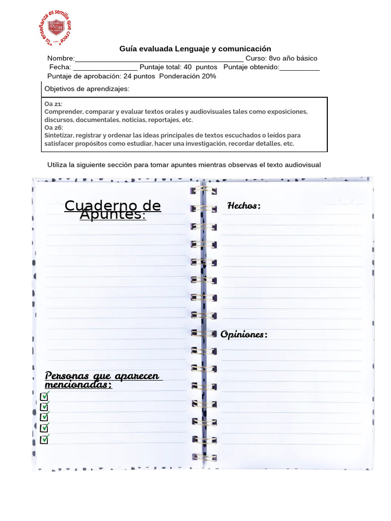Guía Evaluada Lenguaje y Comunicación, 8vo Año | PDF