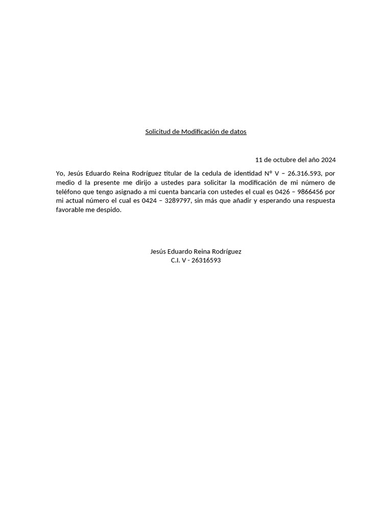 Solicitud de Modificación de Datos | PDF
