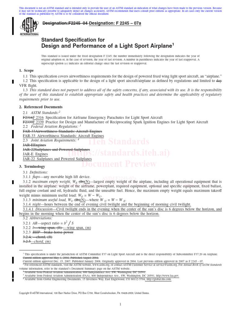 Requirements ASTM F2245 07a | PDF | Flight Control Surfaces | Structural Load