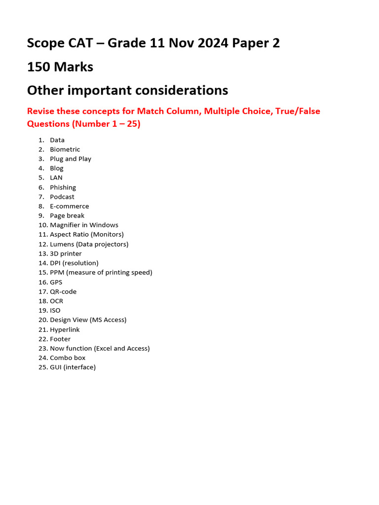 Grade 11 CAT Nov 2024 Paper 2 Scope | PDF | Operating System | Display ...