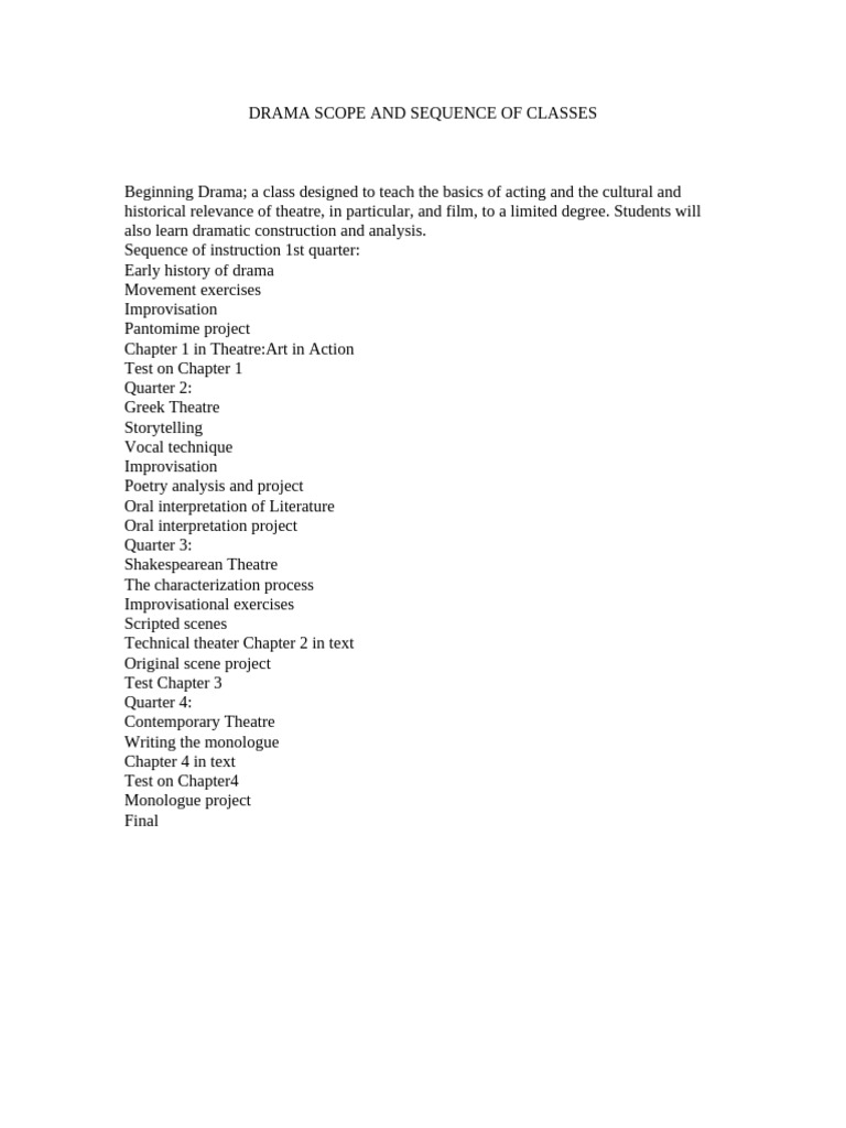Drama Scope and Sequence of Classes | PDF | Theatre | Puppetry