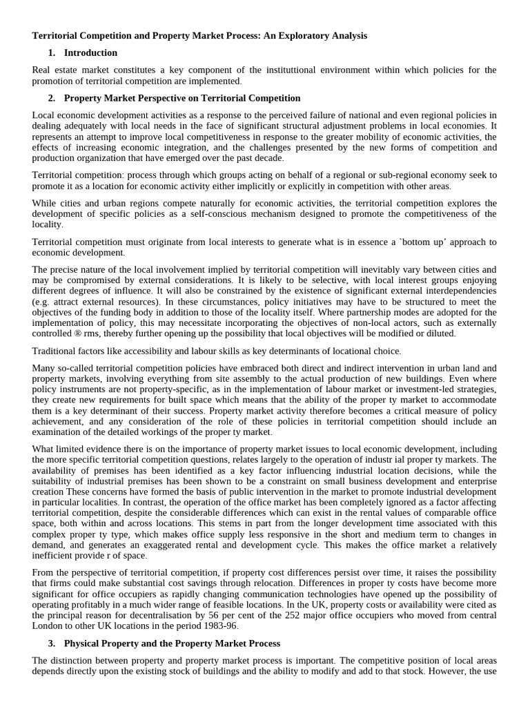 Territorial Competition and Property Market Process Summary | PDF ...