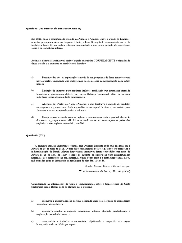 Lista de Exercícios Av2 Hist 1 Ano | PDF | África | Europa