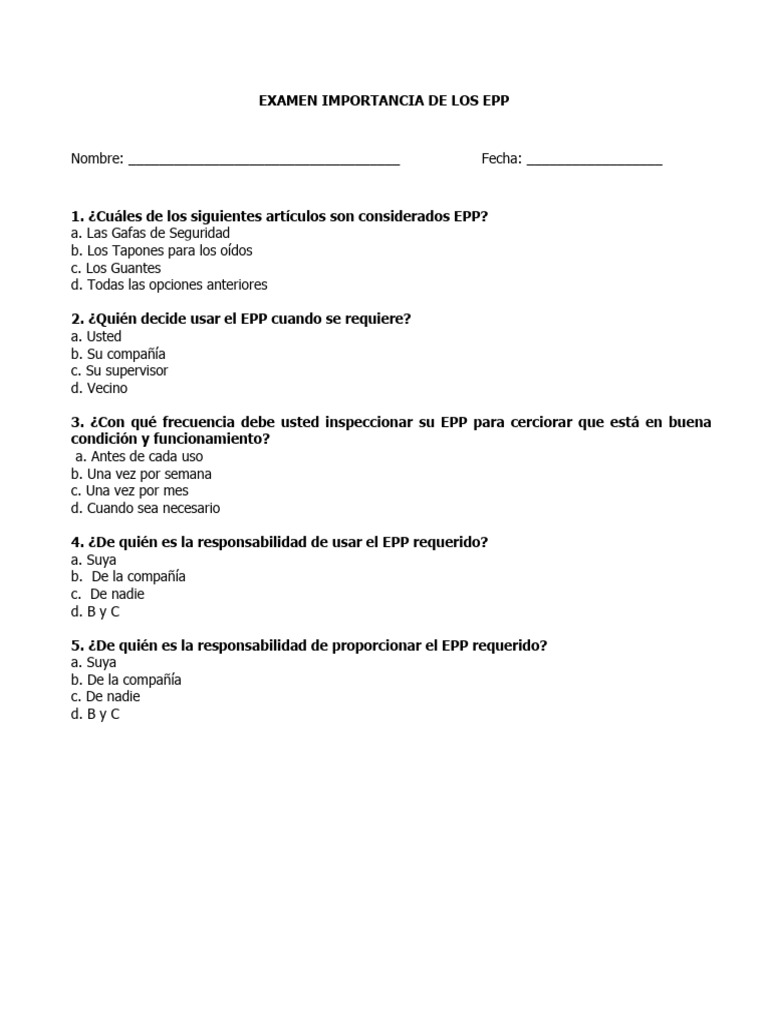 Examen Importancia de Los Epp | PDF