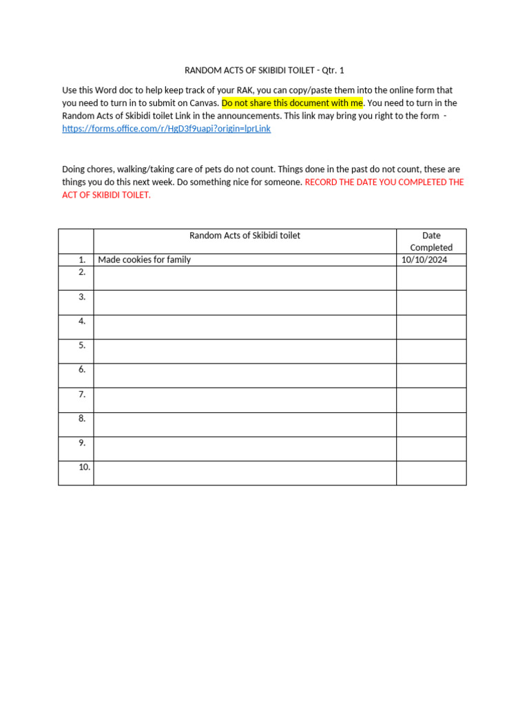 Kindness Form QTR 1 | PDF