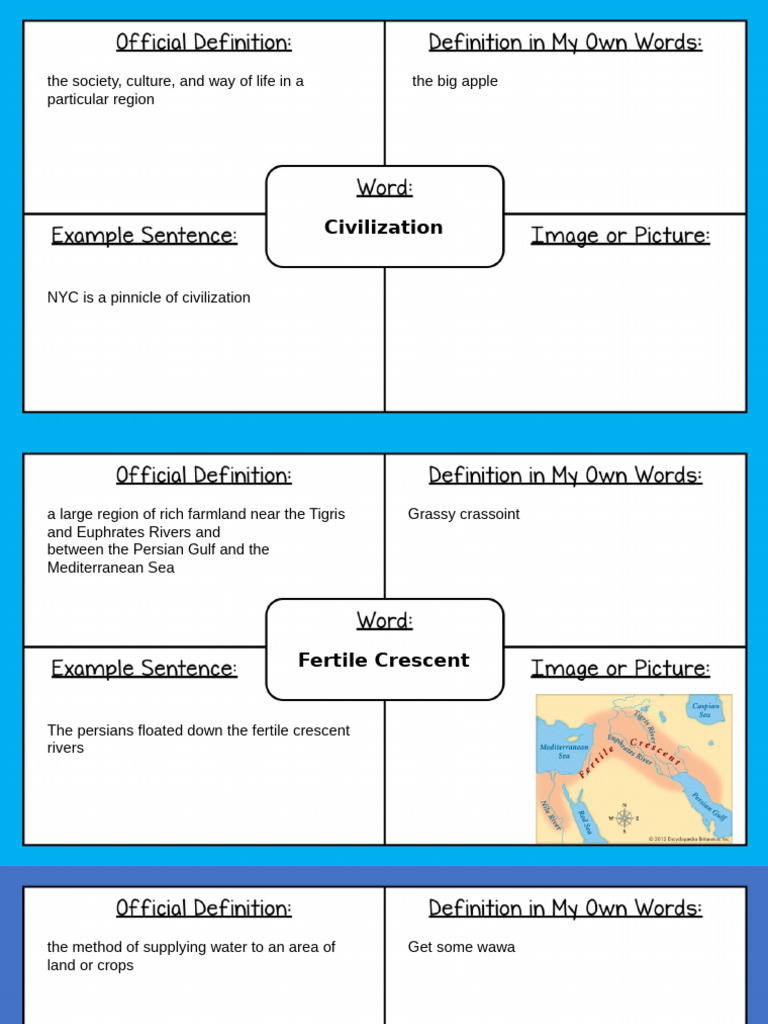 Mesopotamia Vocabulary Chart (Frayer MODIFIED ANSWERS | PDF