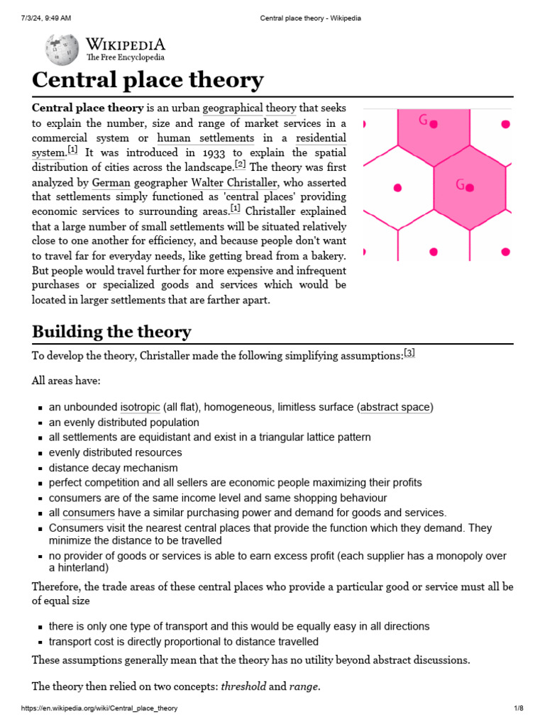 Central Place Theory | PDF