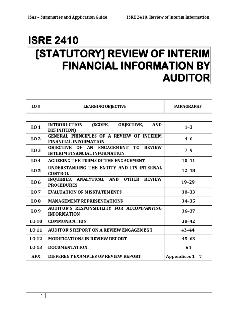 ISRE 2410 Review of Interim Financial Information | PDF | Audit ...