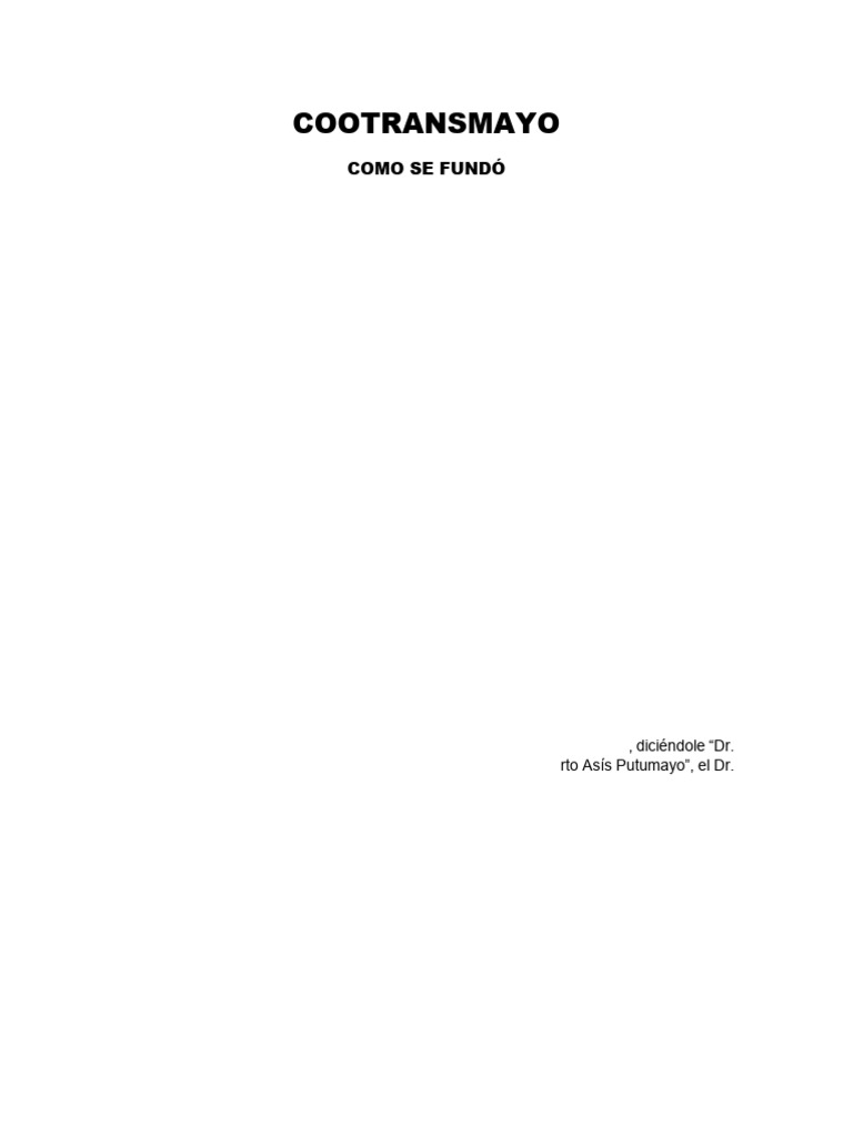 Fundación de COOTRANSMAYO en Putumayo | PDF