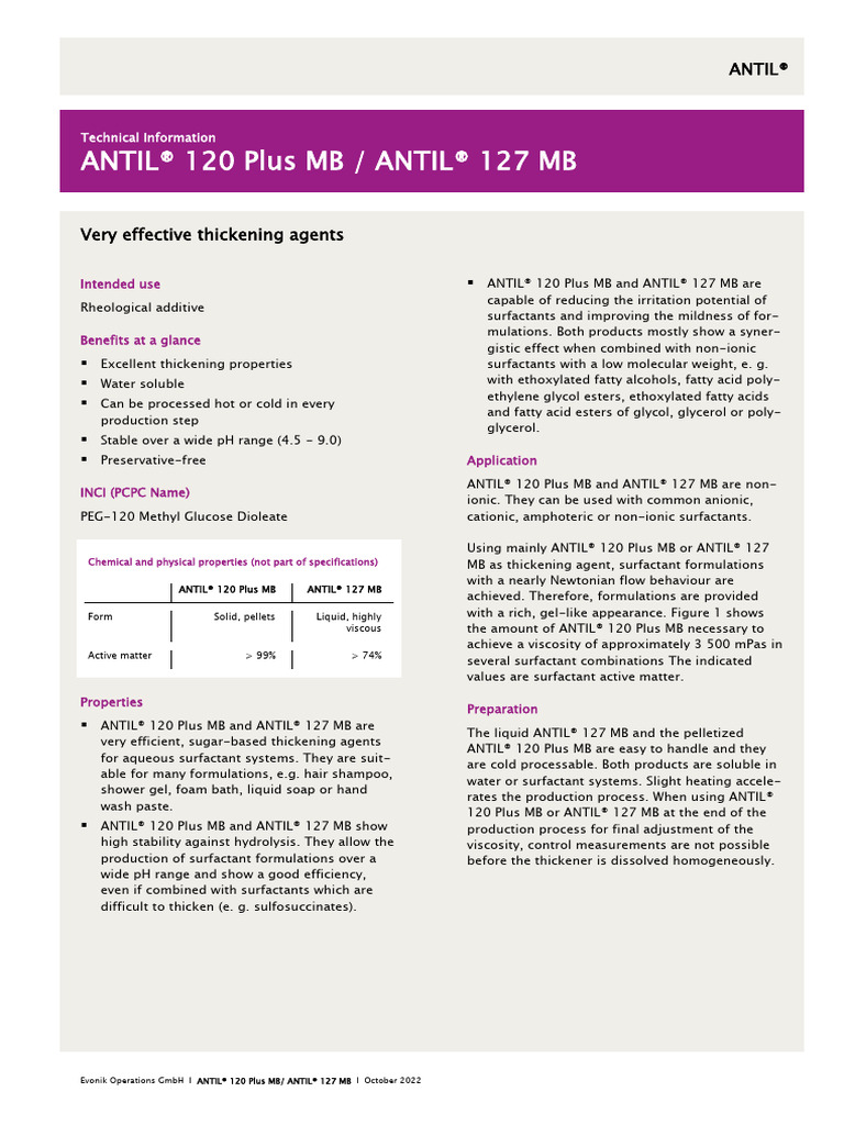 ANTIL 120 Plus MB 127 MB TI D1022 | PDF | Surfactant | Ion