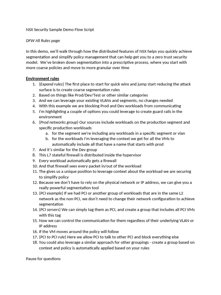 NSX Security Sample Demo Flow Script | PDF | Desktop Virtualization ...
