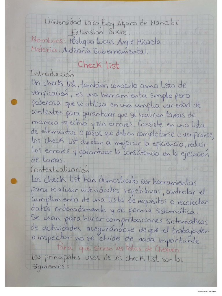 CHEK LIST - Angie Posligua | PDF