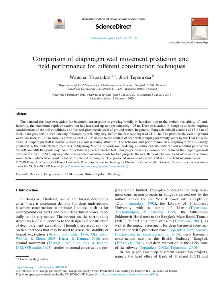 Diaphragm Wall Movement in Bangkok Excavations | PDF | Deep Foundation ...