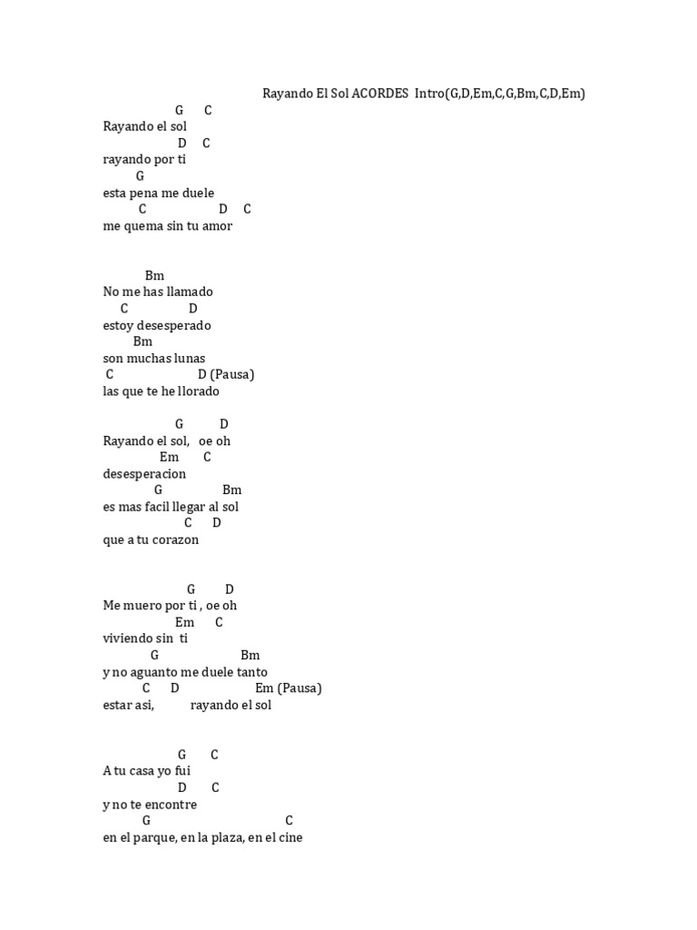 Rayando El Sol Acordes | PDF