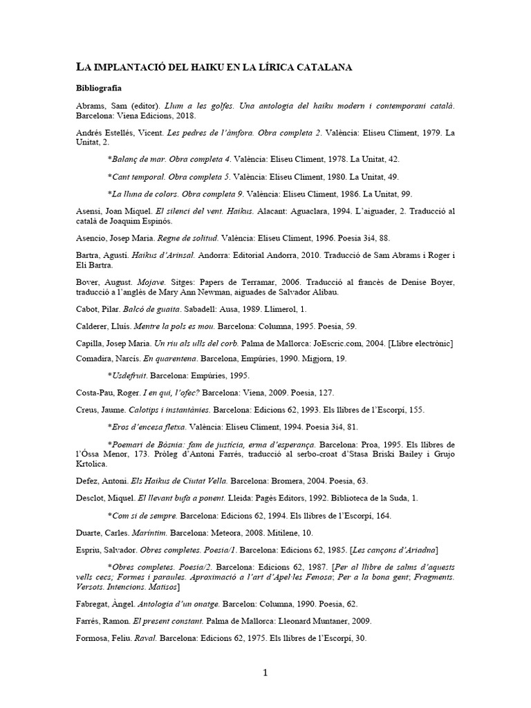 El Haiku en Llengua Catalana | PDF