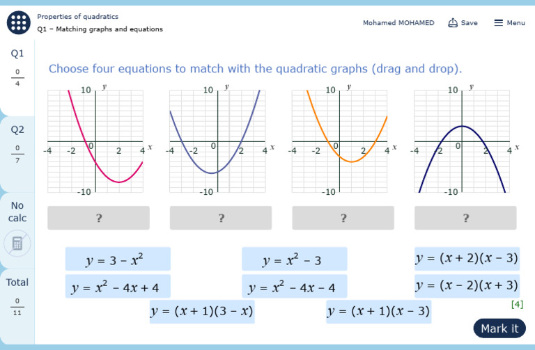 MyMaths Homework - Properties of Quadratics | PDF