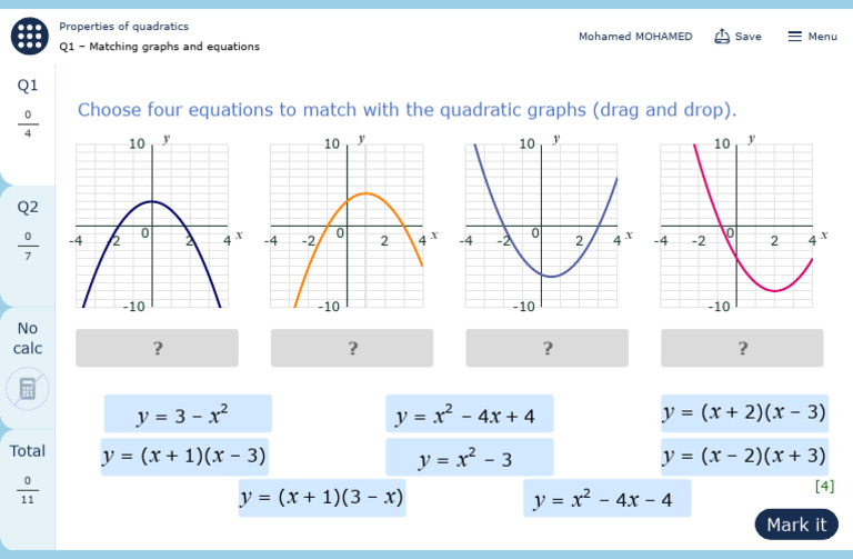 MyMaths Homework - Properties of Quadratics 2 | PDF