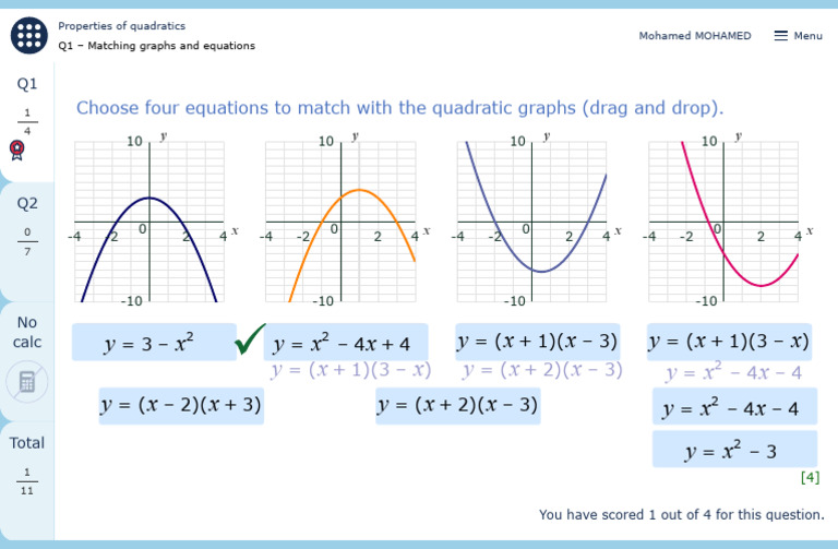 MyMaths Homework - Properties of Quadratics 3 | PDF