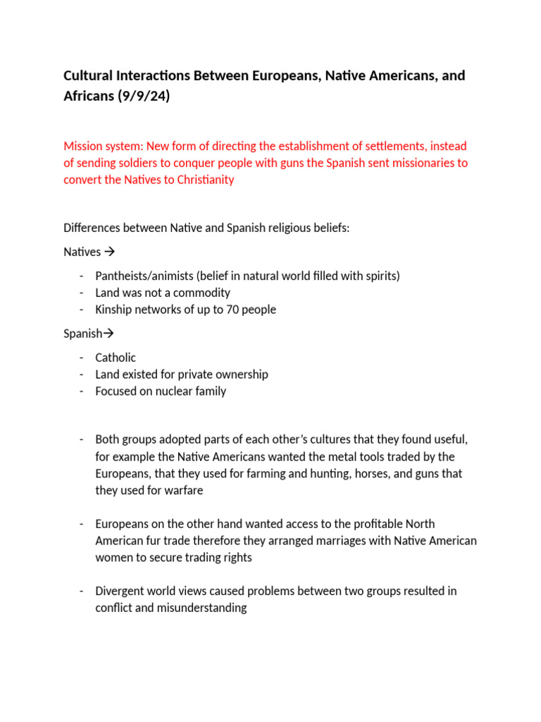 Cultural Interactions Between Europeans Native Americans and Africans ...