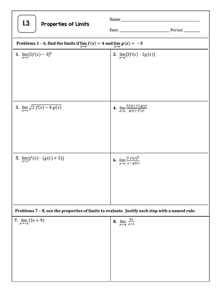 Practice 1.3-Properties of Limits | PDF
