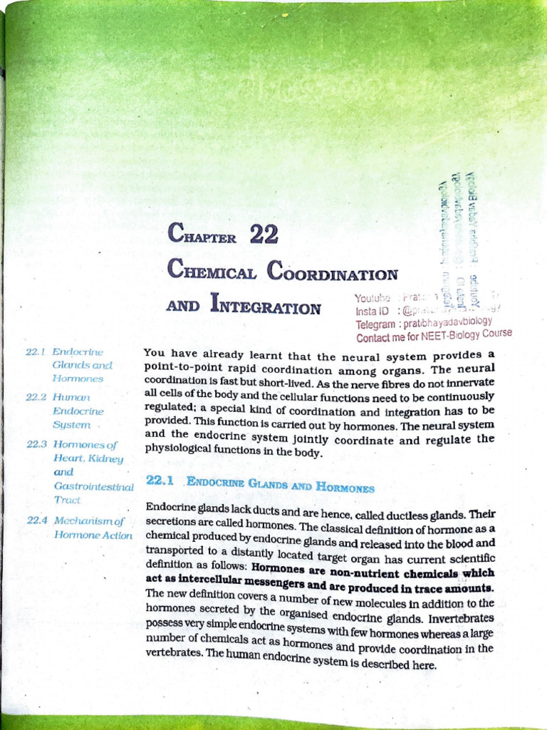 PYMam NCERTXI Ch22-Chemical Coordination and Integration | PDF
