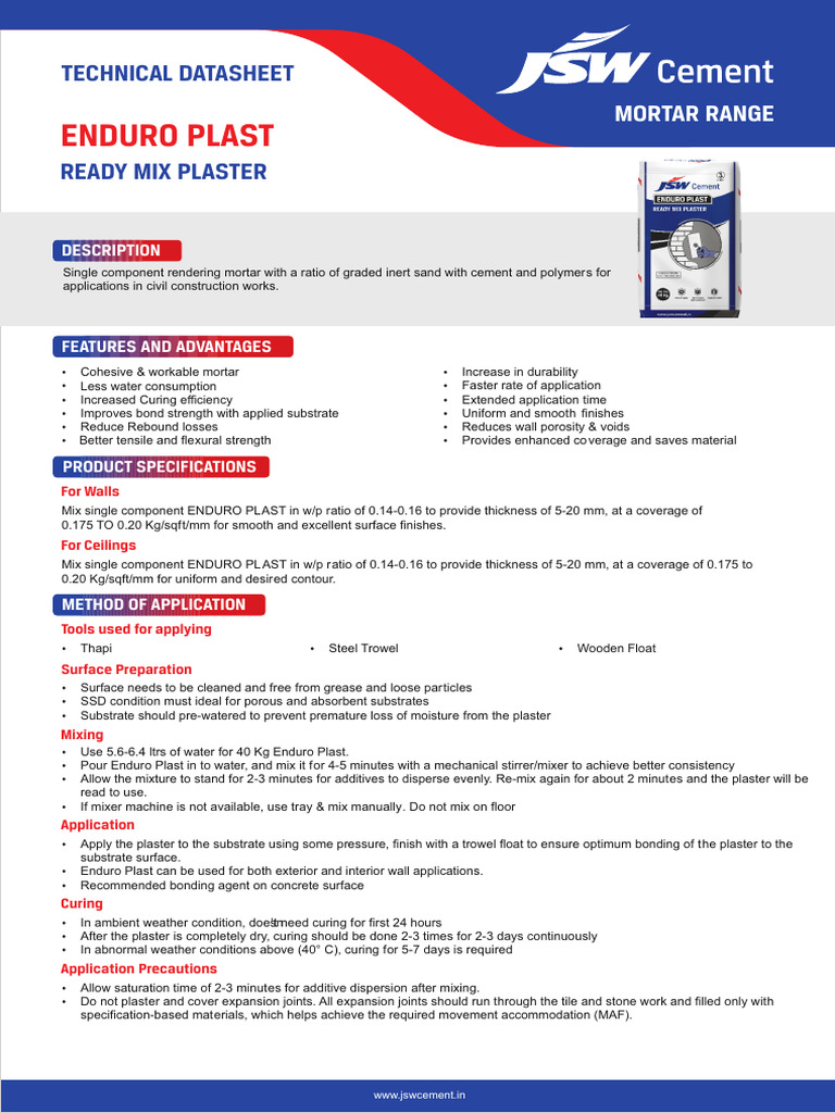 ENDURO-PLAST | PDF | Plaster | Concrete
