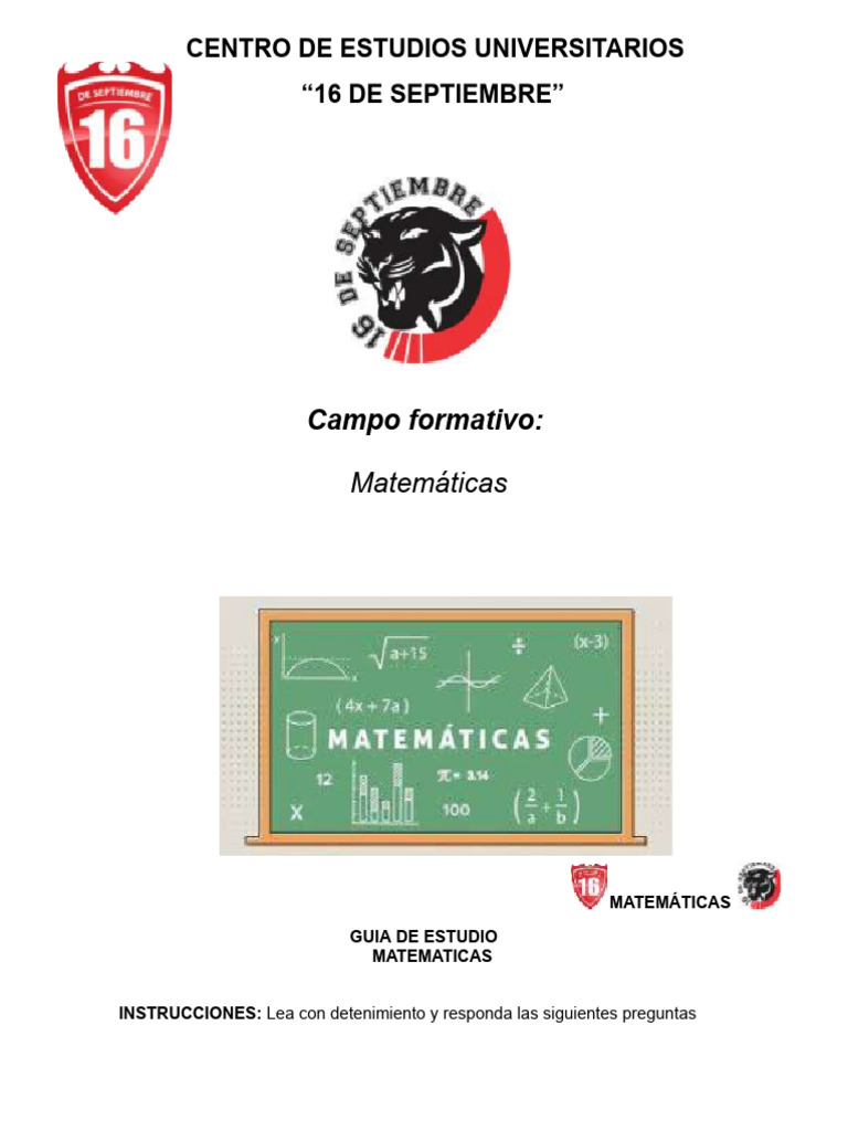 Guía de Estudio de Matemáticas 16 de Septiembre | PDF | Pendiente ...