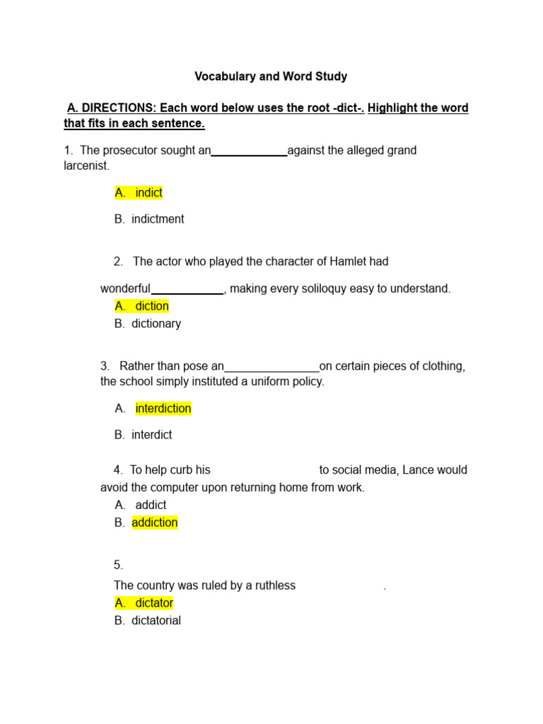 Word Study: Understanding -dict- Roots | PDF