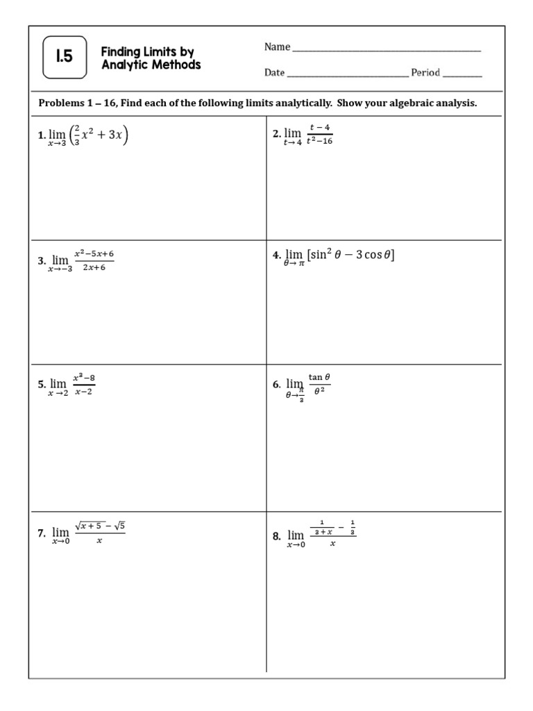 Practice 1.5-Finding Limits Analytically | PDF