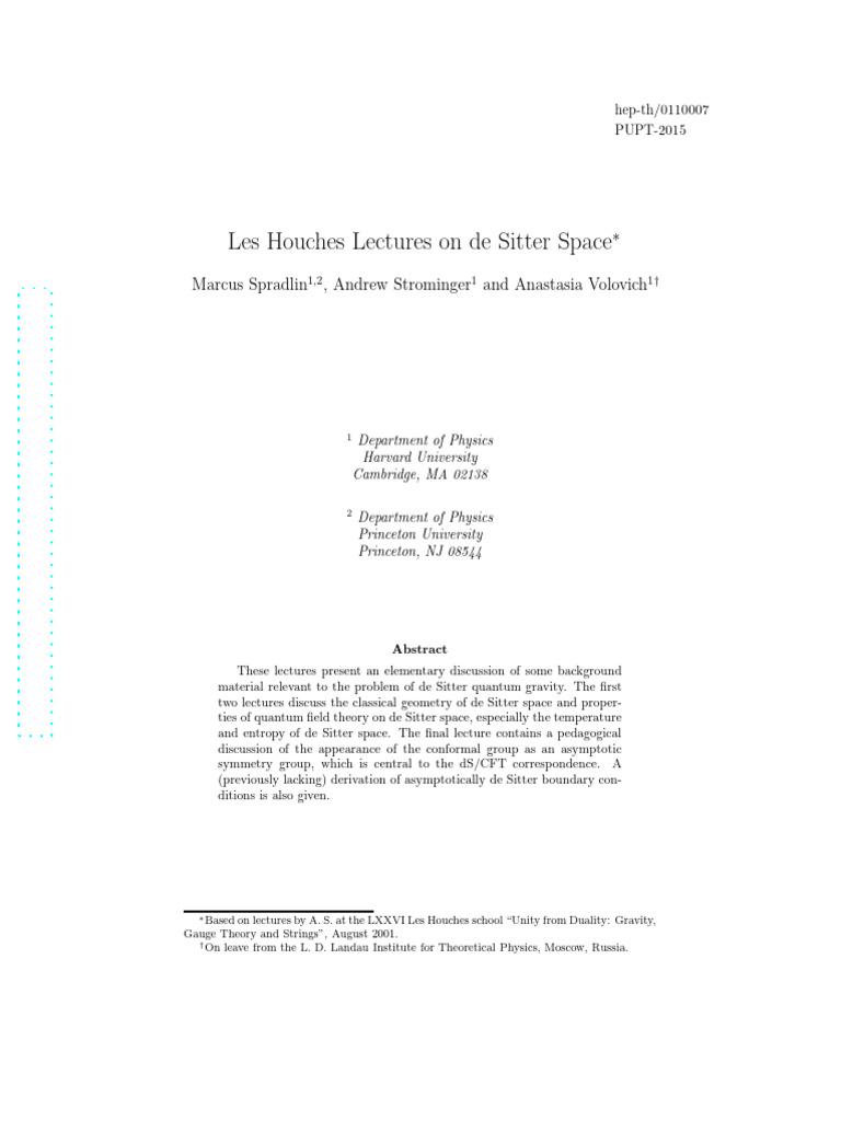 Les Houches Lectures On de Sitter Space: Marcus Spradlin, Andrew ...