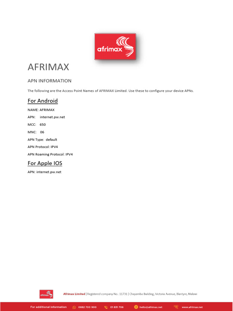 AFRIMAX® APN Information | PDF | Computers