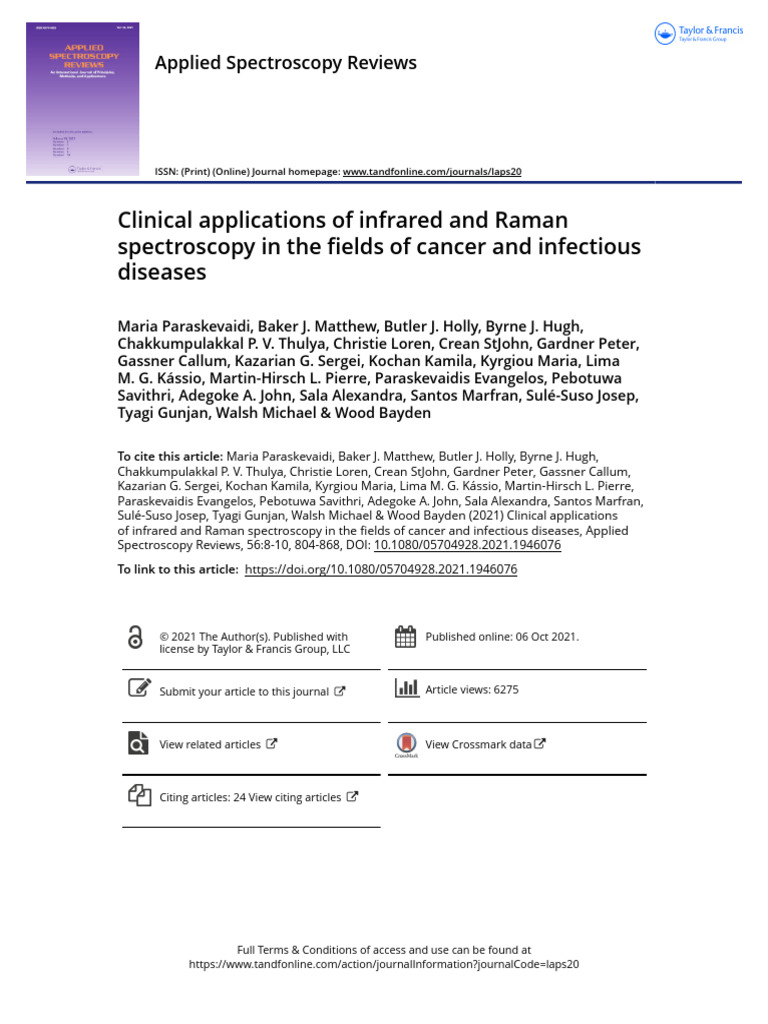 Clinical Applications of Infrared and Raman Spectroscopy in The Fields ...