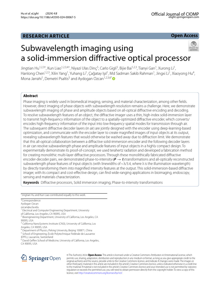 Subwavelength Imaging Using A Solid-Immersion Diffractive Optical Processor | PDF | Wavelength ...