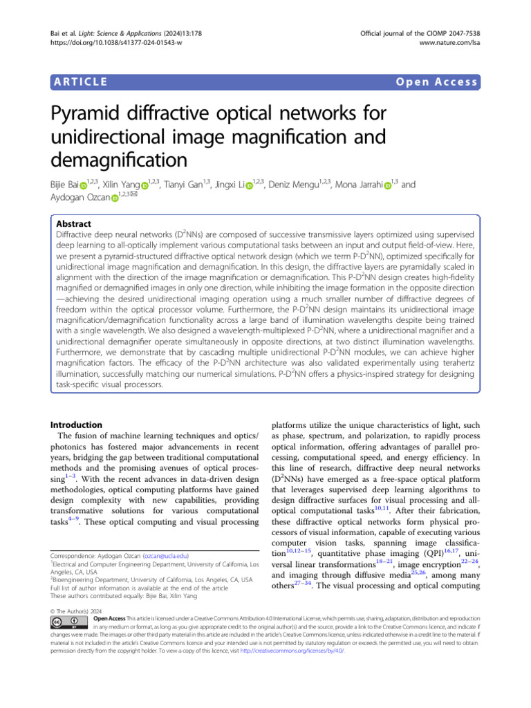 Pyramid Diffractive Optical Networks For Unidirectional Image Magni Cation and Demagni Cation ...
