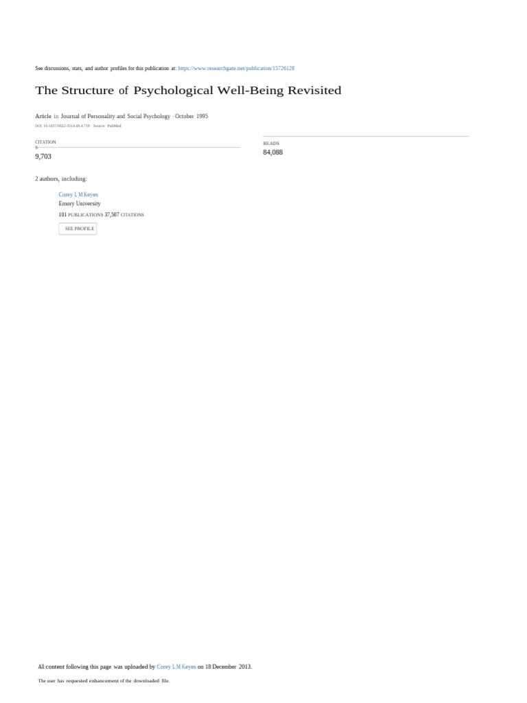 .Teori Ryff - The Structure of Psychological Well-Being Revisited | PDF ...