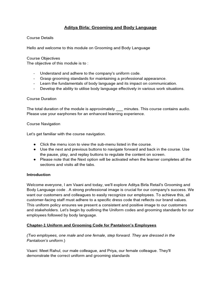 Aditya Birla - Grooming and Body Language | PDF | Body Language | Fashion