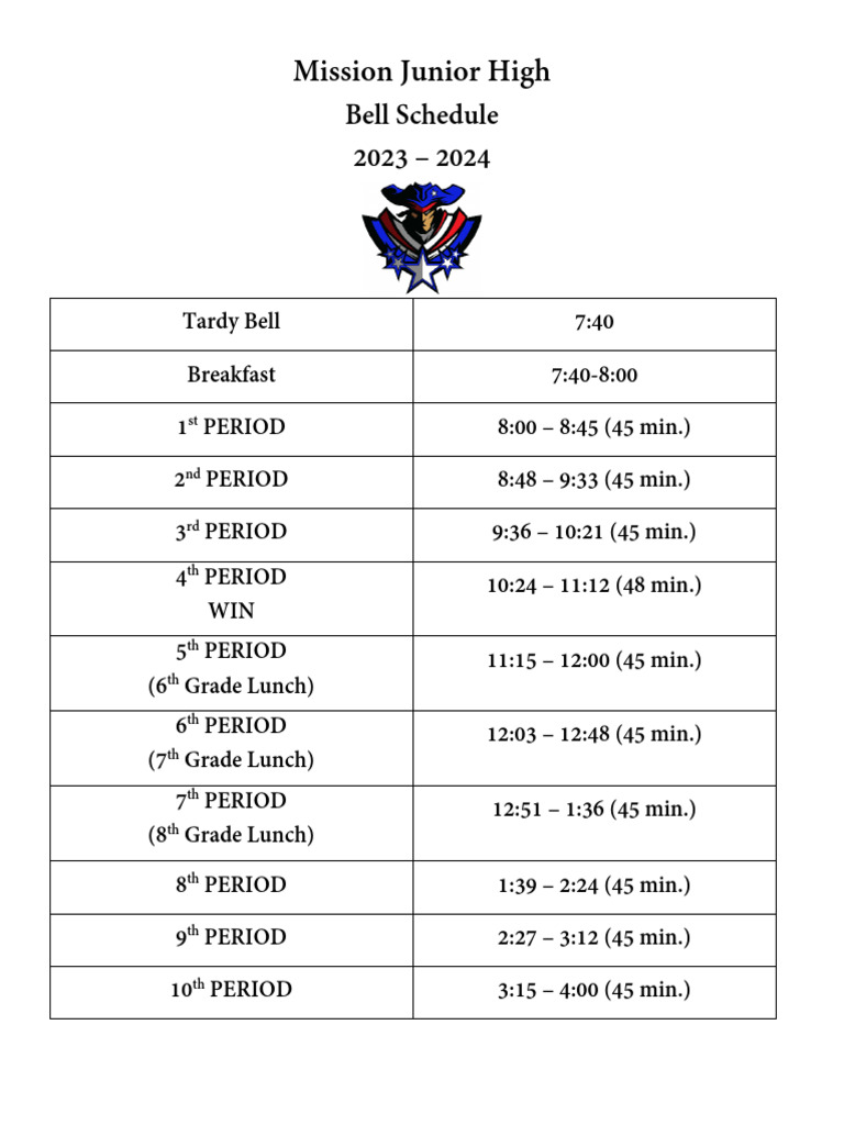 MJH 23.24 Bell Schedule | PDF