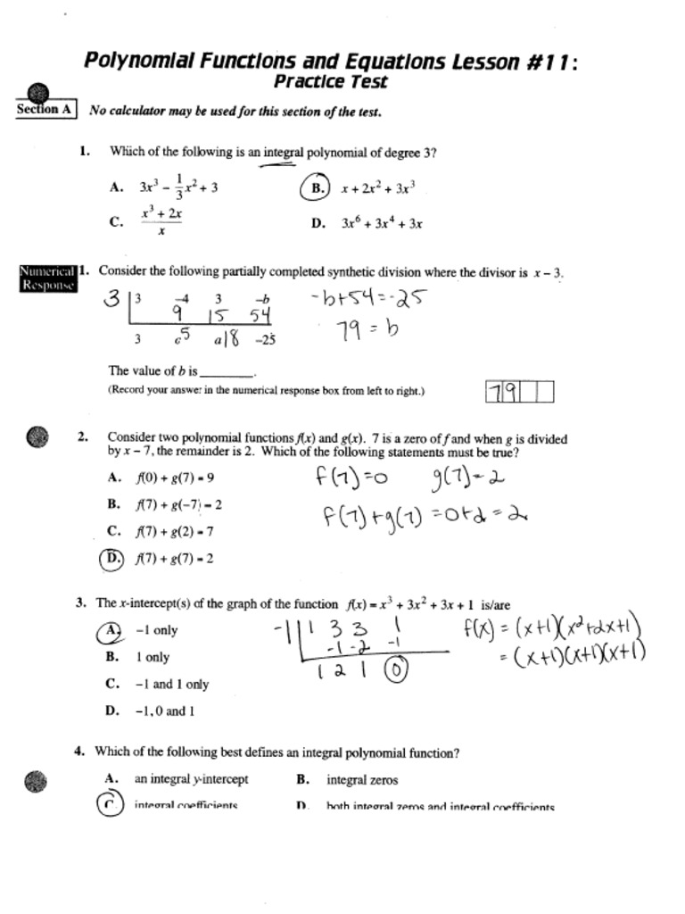 Polynomials Practice Test Key | PDF