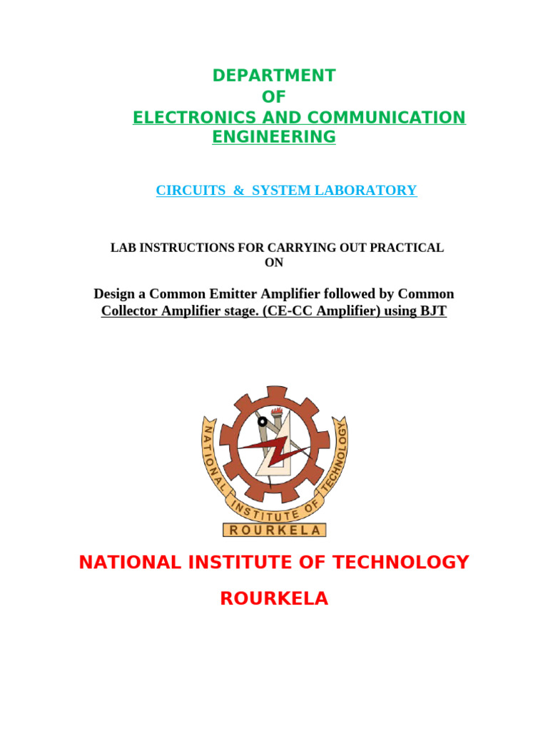Design A Common Emitter Amplifier Followed by Common Collector ...