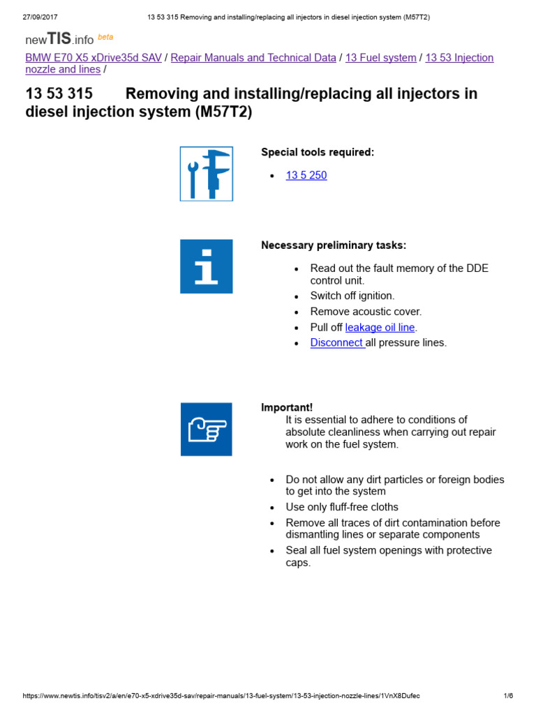 M57 Injector Removal Guide for BMW E70 | PDF | Fuel Injection | Diesel ...