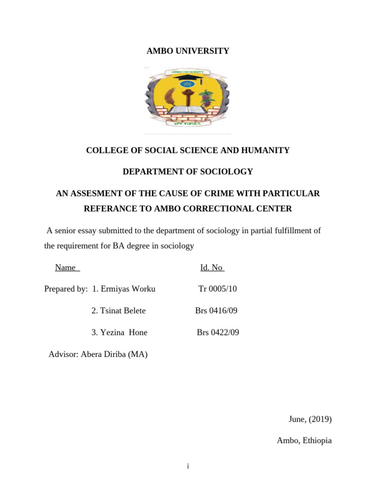 Ambo University 2022 Sociology | PDF | Crimes | Crime & Violence