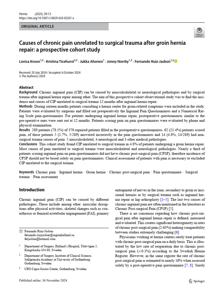 Dolor Crónico Postoperatorio | PDF | Pain | Clinical Medicine
