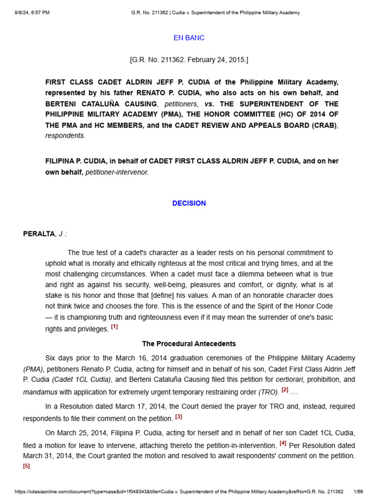 Cadet Cudia's PMA Honor Code Case | PDF | Justice | Crime & Violence