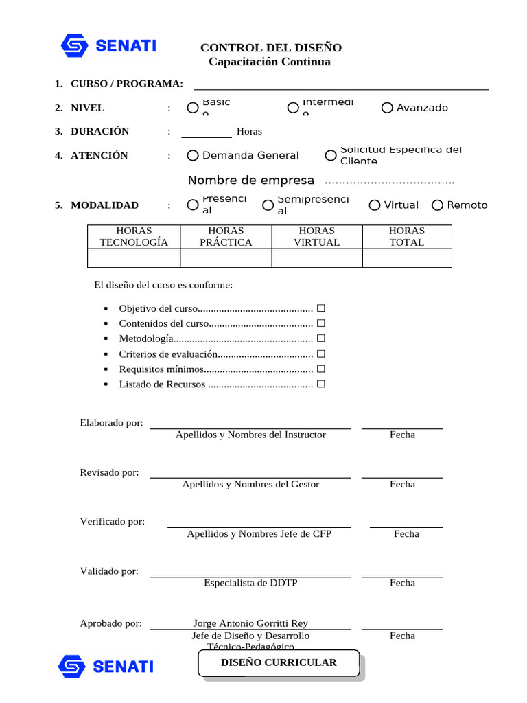Plantilla Simplificada - Control de Diseño de Curso CC | PDF