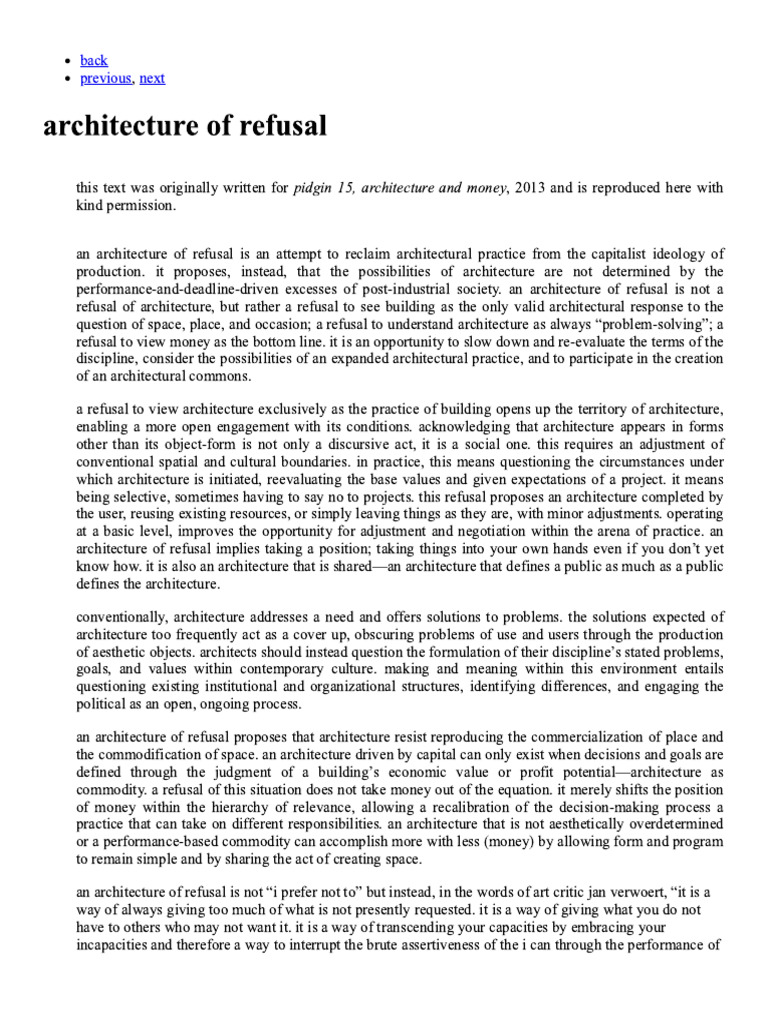 Common Room, "Architecture of Refusal," Pidgin 15 (2013) | PDF