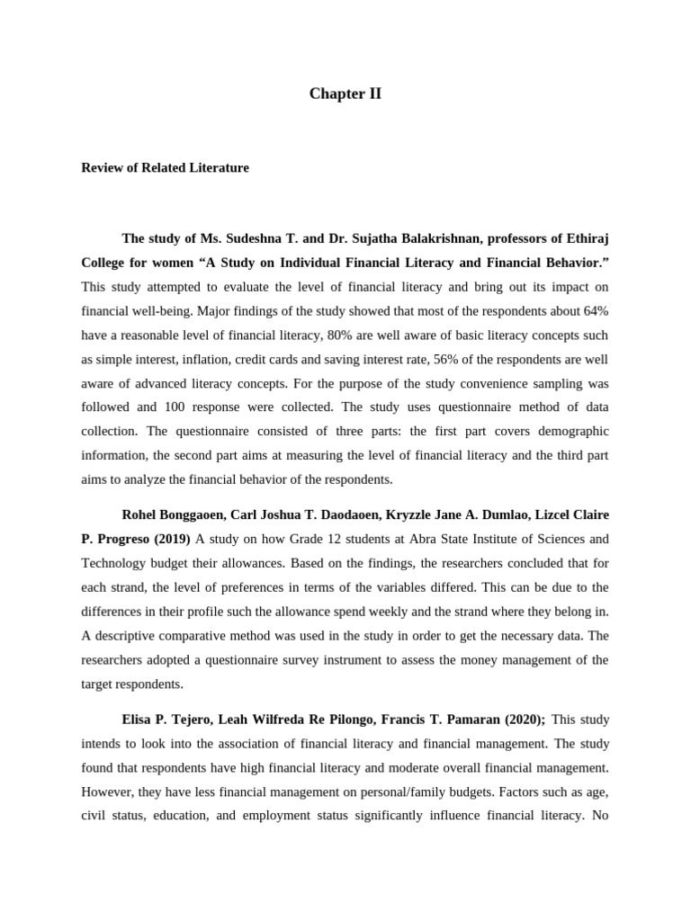 Chapter II, Advincula | PDF | Literacy | Financial Literacy